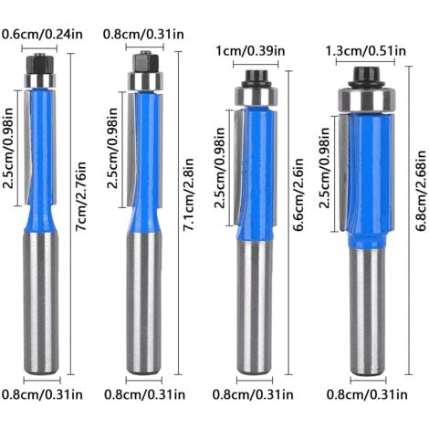 4 Pcs Set Fraise Defonceuse 8mm Tige, Fraise a Copier a Bois, Fraises pour Défonceuses avec ...