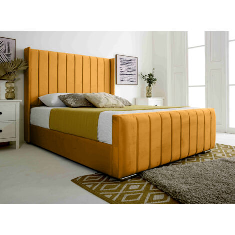 Majestique Mustard Plush Velvet Single Bed Frame