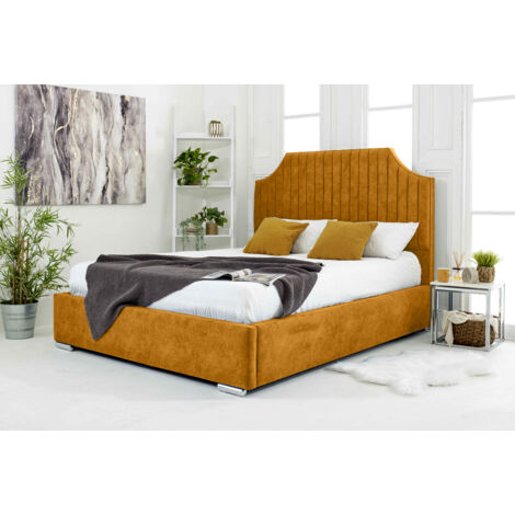 Ascend Mustard Plush Velvet Single Bed Frame