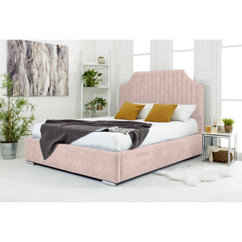 Ascend Pink Plush Velvet Small Double Bed Frame