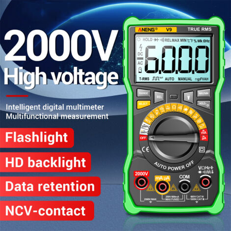 Gistuch Multimètre numérique V9 6000 points 2000V anti-brûlure vert