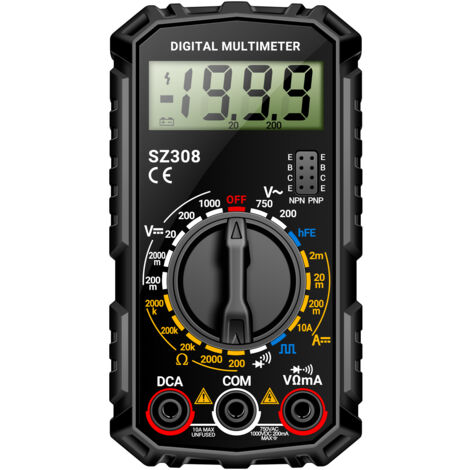 Multimètre numérique SZ308 1999 pts HFE AC DC portable