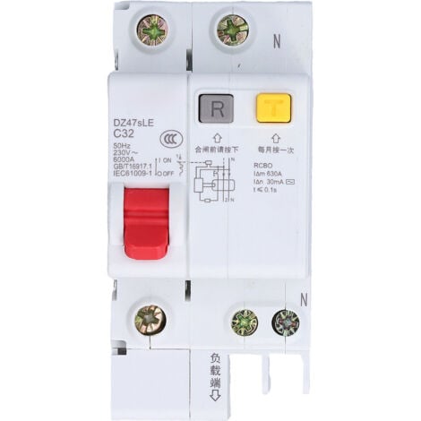 Disjoncteur miniature, isolateur de courant résiduel, montage sur Rail DIN 230V 32A 1P + N ...