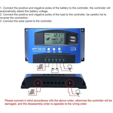 Contrôleur de Charge Solaire 12V 24V Chargeur de Panneau Photovoltaïque MPPT LED Contrôleur D ...