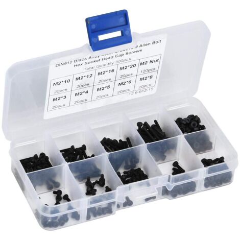 Kit de boulons et d'écrous M2, 300 pièces en acier allié M2 x 3/4/5/6/8 ...