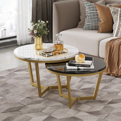 Lot de 2 Table basse gigogne, ronde, 70 cm, avec plateau de effet ...