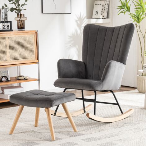 Rocking chair, avec repose-pieds, dossier capitonné, accoudoirs, cadre ...