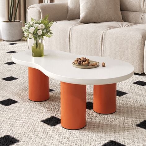 Table basse 99,5 cm, ovale, avec plateau forme de nuage, pieds cylindriques en orange ...