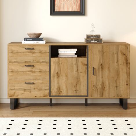 Commode 150 cm, rectangulaire, avec 2 portes, 3 tiroirs de rangement ...