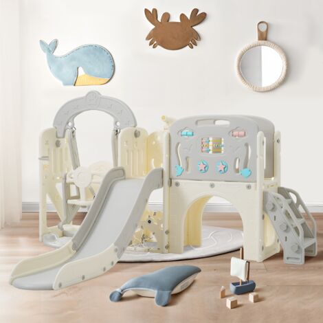 Aire de jeux - aire de jeux pour exterieur enfants 10 en 1 avec créatures marines, avec toboggan ...