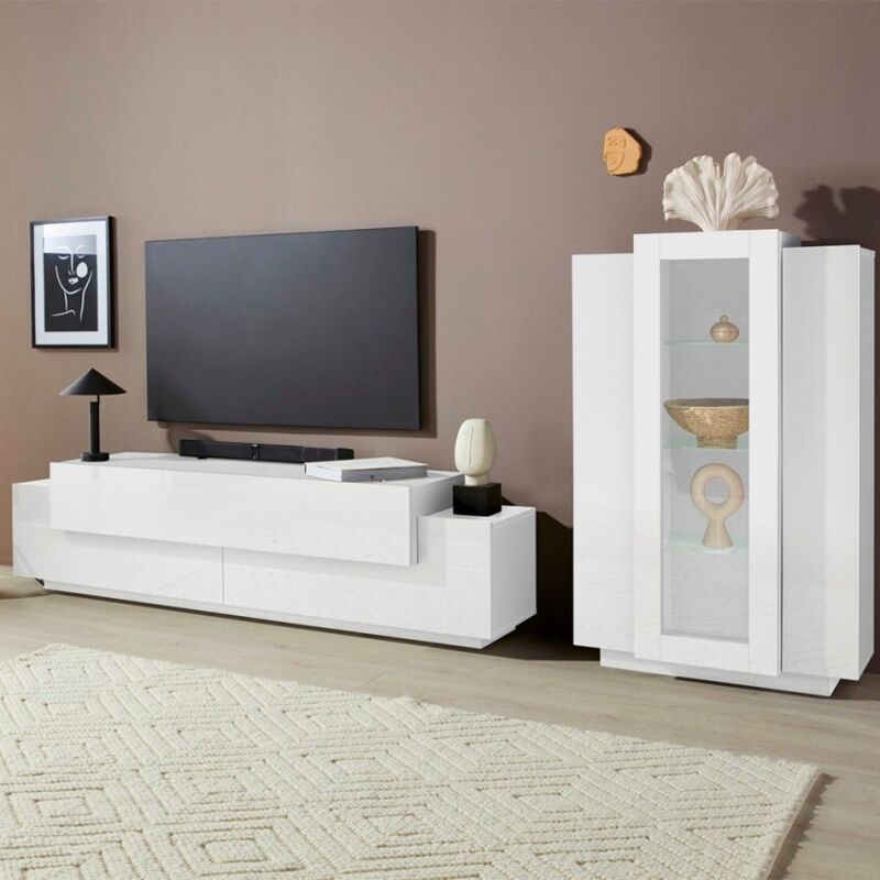 Mobile Porta Tv Moderno 290x45x120,5cm - CELESTIA - Colore: bianco laccato