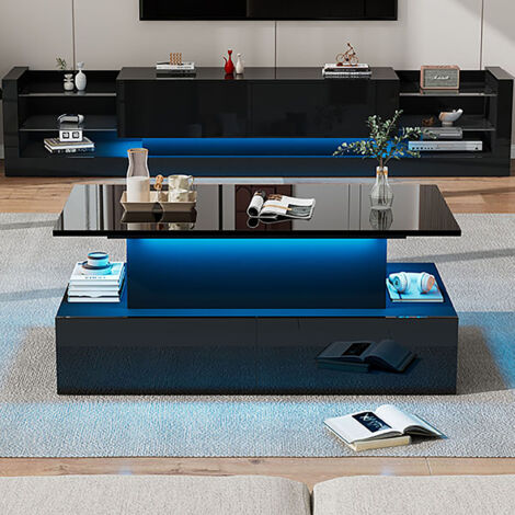 Table basse noire gain de temps rangement salon moderne plateau ...
