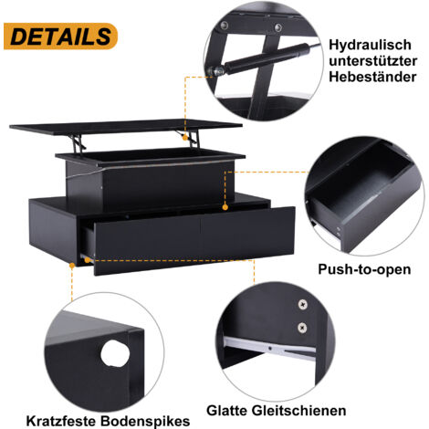 Table basse noire gain de temps rangement salon moderne plateau ...