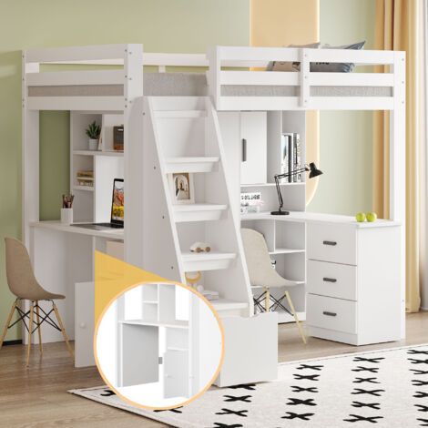 Lit mezzanine enfant 90×200 cm, lit ado, échelle de rangement ...