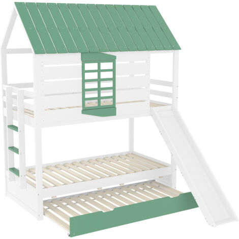 Lit gigogne superposé en bois blanc 90x200cm enfant avec toboggan ...