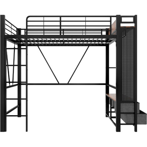 Lit mezzanine enfant 90x200 en metal noir avec LED et ports USB ...