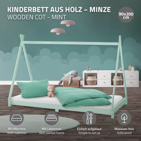 ML-Design Kinderbett Tipi 90 x 200 cm Mint mit Matratze H:16cm ...