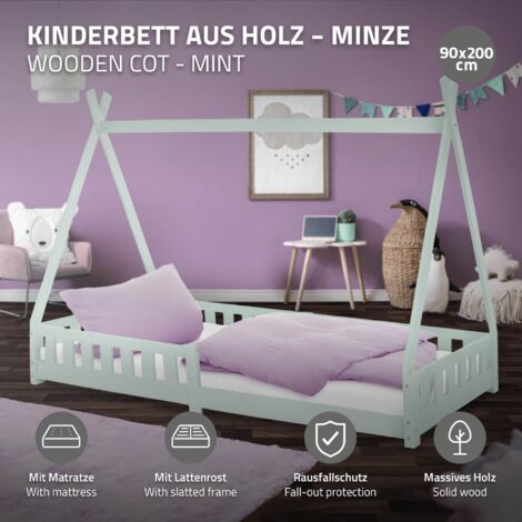 ML-Design Kinderbett Tipi 90x200 cm Mint mit Matratze H:16cm ...