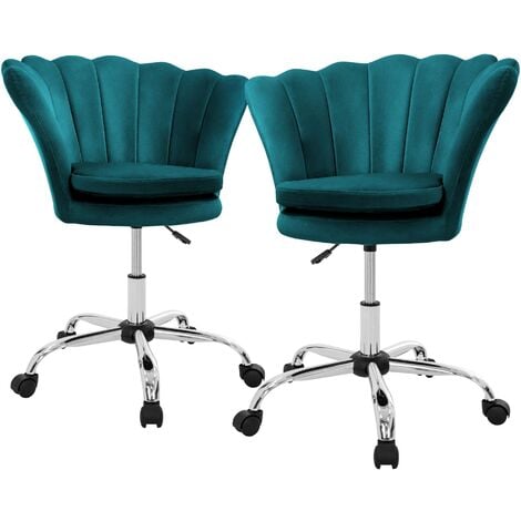 ML-Design Bürostuhl 2er Set aus Samt, Petrol, Polsterstuhl mit Rückenlehne, höhenverstellbar ...