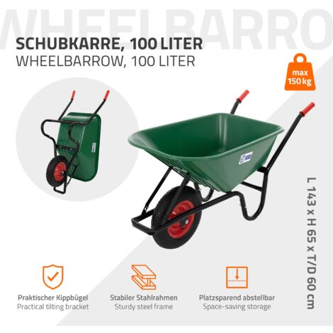 ECD Germany Schubkarre, 100 Liter PP-Mulde Grün, 150kg Tragkraft ...