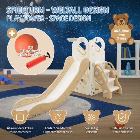Joyz Kinderrutsche 3 in 1, Weiß-Beige, Kunststoff, Spielturm Set Indoor ...