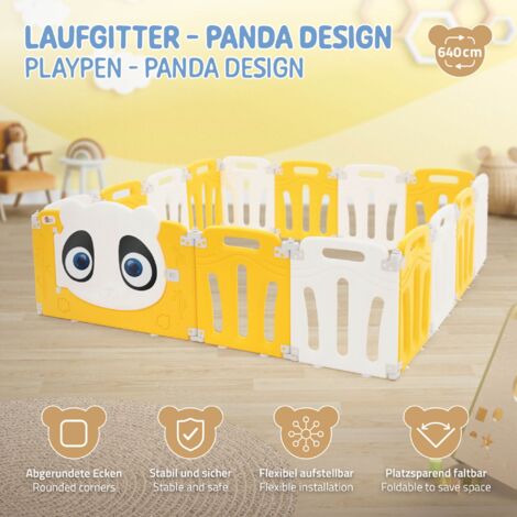 Joyz Laufstall Baby 160×160 cm, Laufgitter faltbar, Panda-Design, Weiß ...