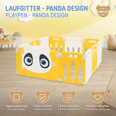Joyz Laufstall Baby 120×120 cm, Laufgitter faltbar, Panda-Design, Weiß ...