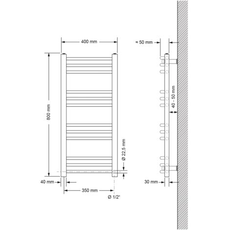 ECD Germany Sahara Badheizkörper - 400 x 800 mm - Weiß - gebogen mit ...