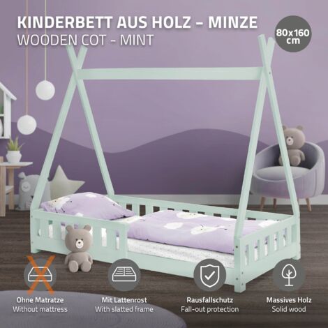 ML-Design Kinderbett Tipi 80x160 cm Mint mit Rausfallschutz und ...