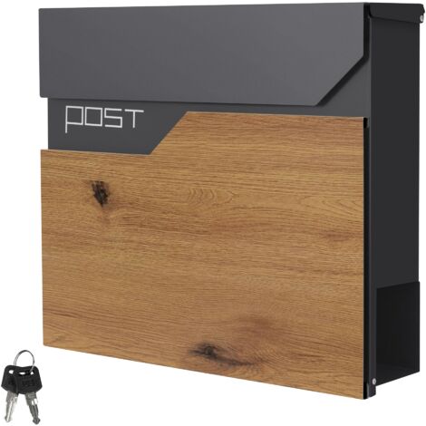ML-Design Briefkasten Anthrazit-Holzoptik Edelstahl pulverbeschichtet ...