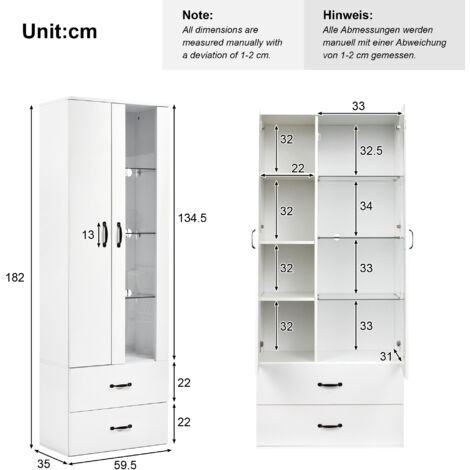 Vetrina illuminata a LED a 16 colori, 2 ante, 2 cassetti con ante in ...