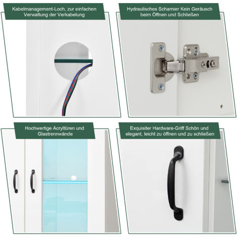 Vetrina illuminata a LED a 16 colori, 2 ante, 2 cassetti con ante in ...