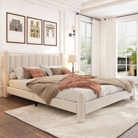 Letto imbottito 160200 cm con rete e testiera a doghe, elegante ...