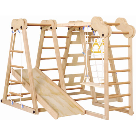 Parco giochi in legno pieghevole multifunzione 7 in 1 con scivolo ...
