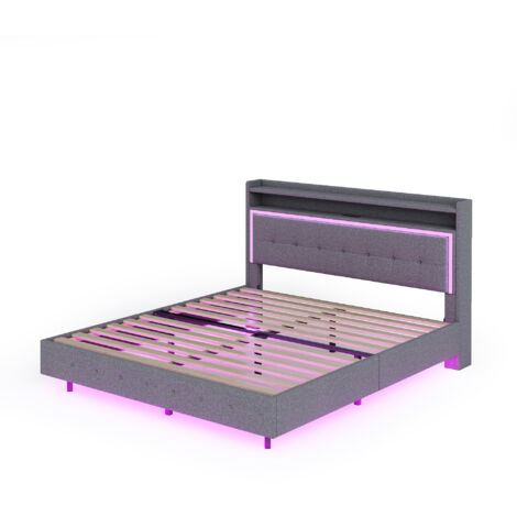 Letto imbottito 160200, con presa USB e illuminazione LED, letto ...