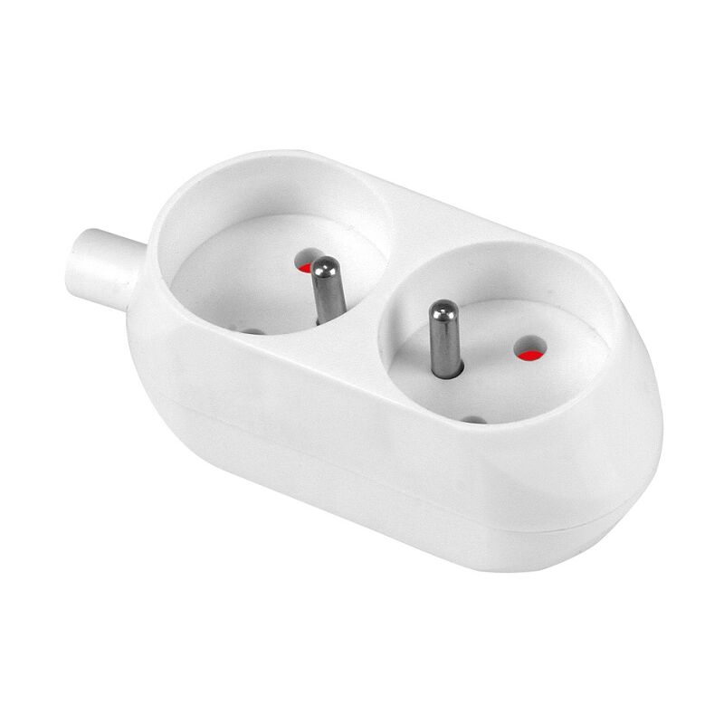 PRISE DOUBLE 16A 250V DÉTAILLABLE AVEC FIL BLANC - VT-302-0021