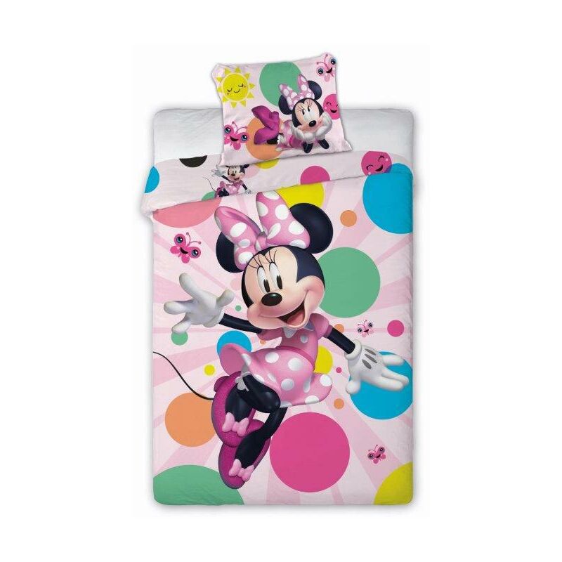 Literie en coton 140x200 Mini Minnie Mouse papillons cercles colorés 6769