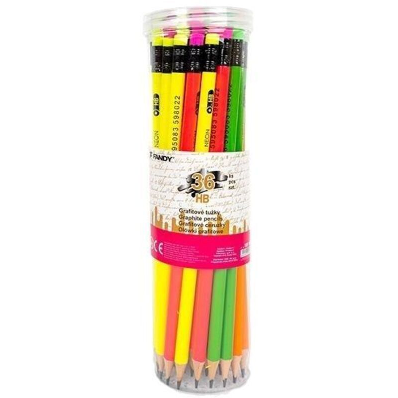 Crayon graphite HB néon avec gomme (36 pièces)