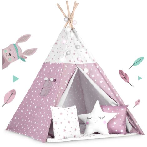 Tente tipi pour enfant avec lumières Nukido - rose avec étoiles