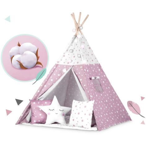 Tente tipi pour enfant avec lumières Nukido - rose avec étoiles