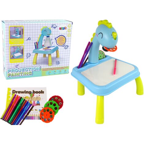 Projecteur de tableau noir pour apprendre à dessiner un dinosaure bleu