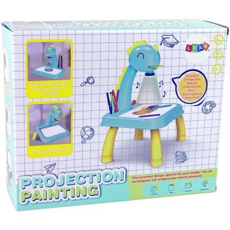 Projecteur de tableau noir pour apprendre à dessiner un dinosaure bleu