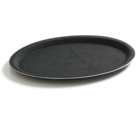 Plateau de service ovale antidérapant 20x26,5cm - noir