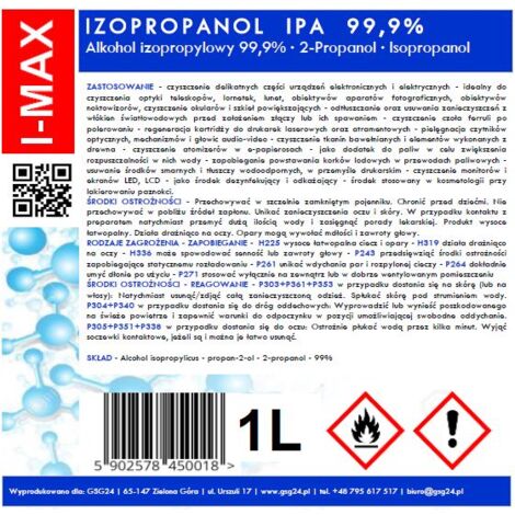 Alcool isopropylique IPA I-MAX 99,9% 1L