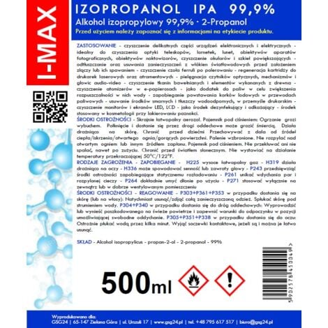 Alcool isopropylique IPA I-MAX 99,9% Spray 500ML