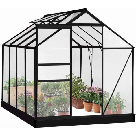 Serre en polycarbonate 250 x 190 x 195 cm, structure aluminium, noir