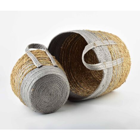 BALI Lot de 2 PANIERS jonc de mer 33x33xH:26/24x24xH:21cm