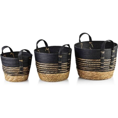 BALI Lot de 3 paniers en jonc de mer 33x33xH:26/28x28xH:23/23x23xH:20cm