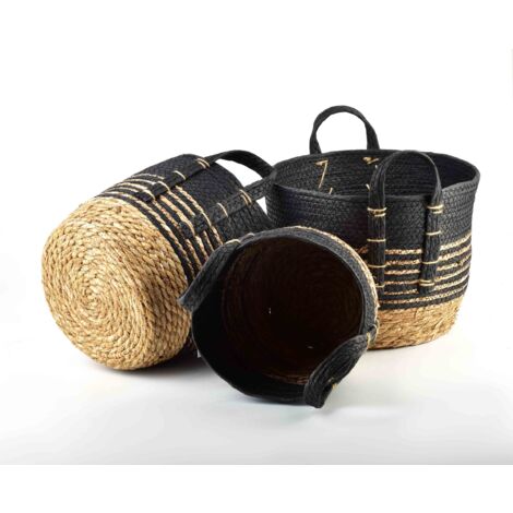 BALI Lot de 3 paniers en jonc de mer 33x33xH:26/28x28xH:23/23x23xH:20cm