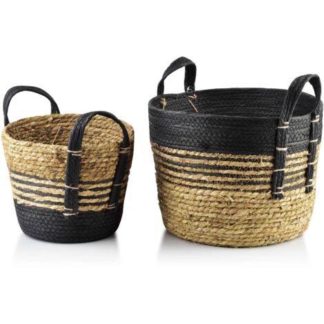 BALI Lot de 2 PANIERS jonc de mer 33x33xH:26/24x24xH:21cm